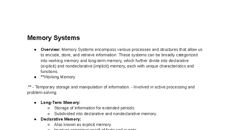 Memory Systems Overview: Key Concepts and Types of Memory - Studocu