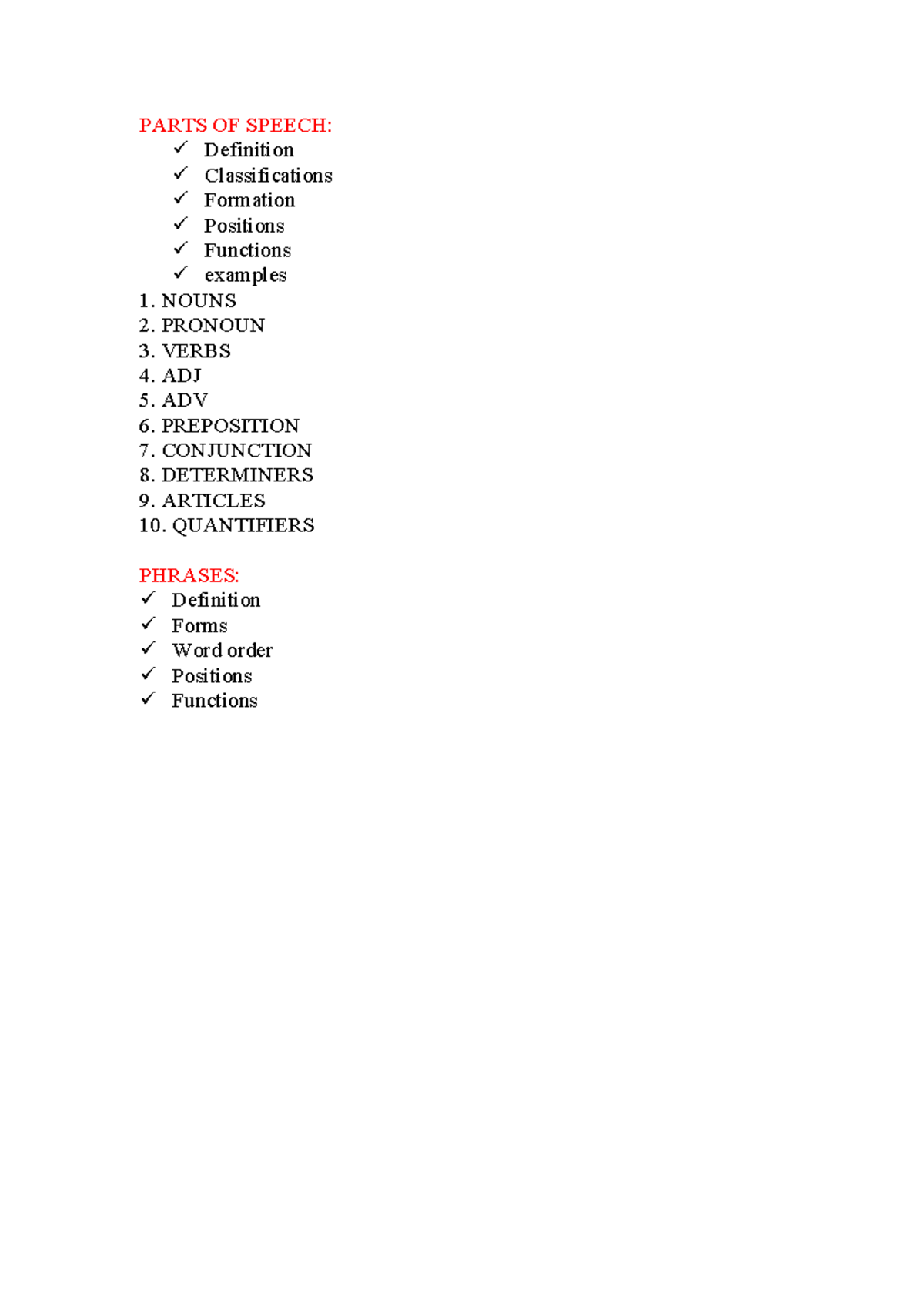 Grammar Review: Parts of Speech & Sentence Types (ENG 101) - Studocu