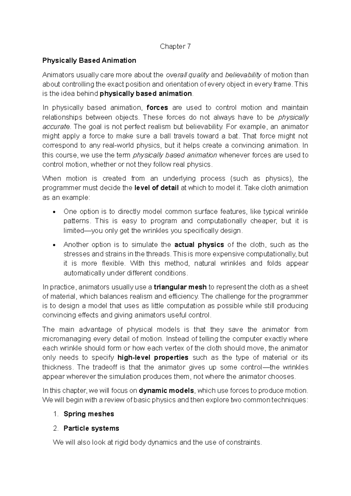 Chapter 7 - Physically Based Animation Notes - Studocu