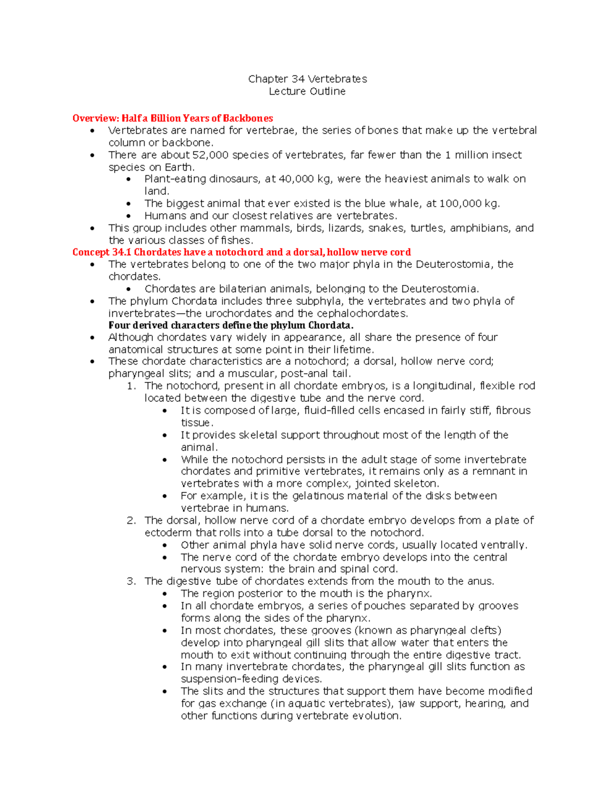 Biology Chapter 34 - Vertebrates - Chapter 34 Vertebrates Lecture ...