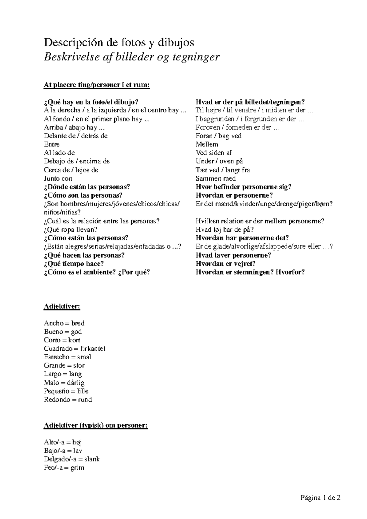 Vocabulario-descripción de una foto - Página 1 de 2 Descripción de ...