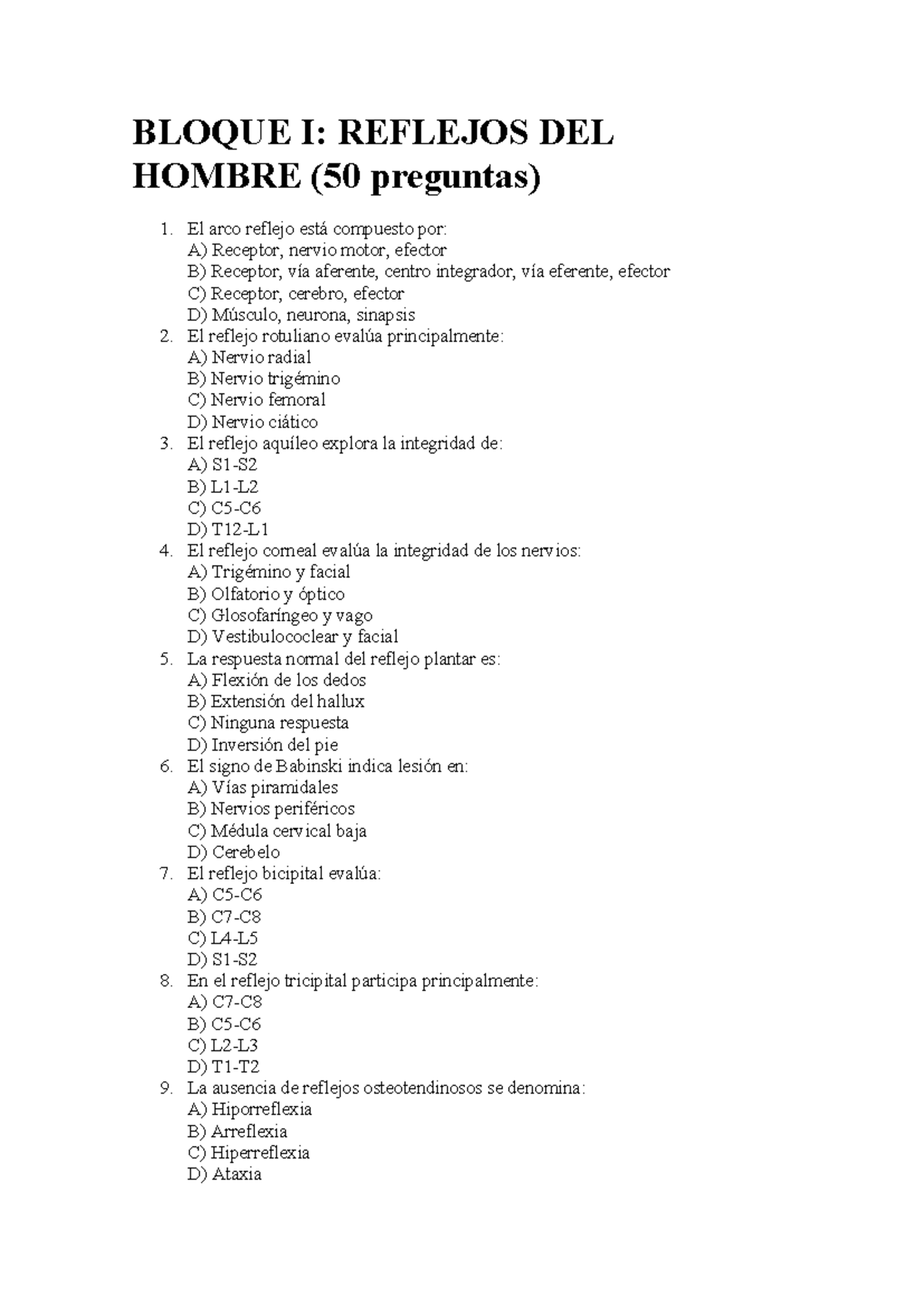 BLOQUE I: 100 Preguntas de Repaso para FISIO 2 - Studocu