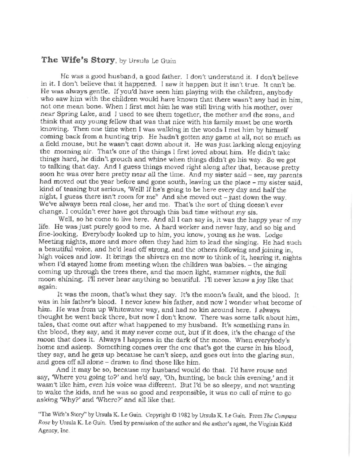 The Wife's Story: An Analysis of Ursula K. Le Guin's Narrative - Studocu
