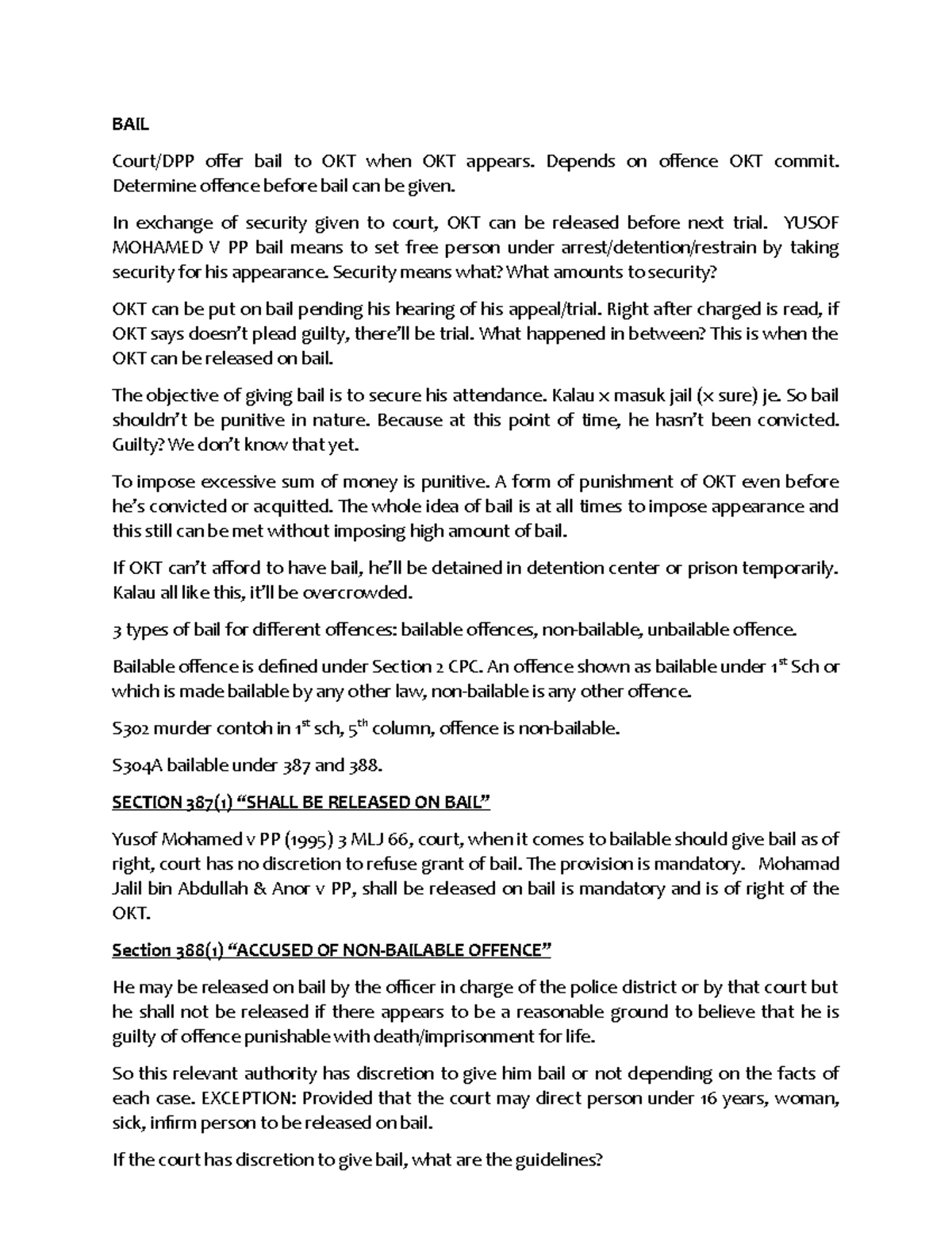 Notes on everything abt bail - BAIL Court/DPP offer bail to OKT when ...