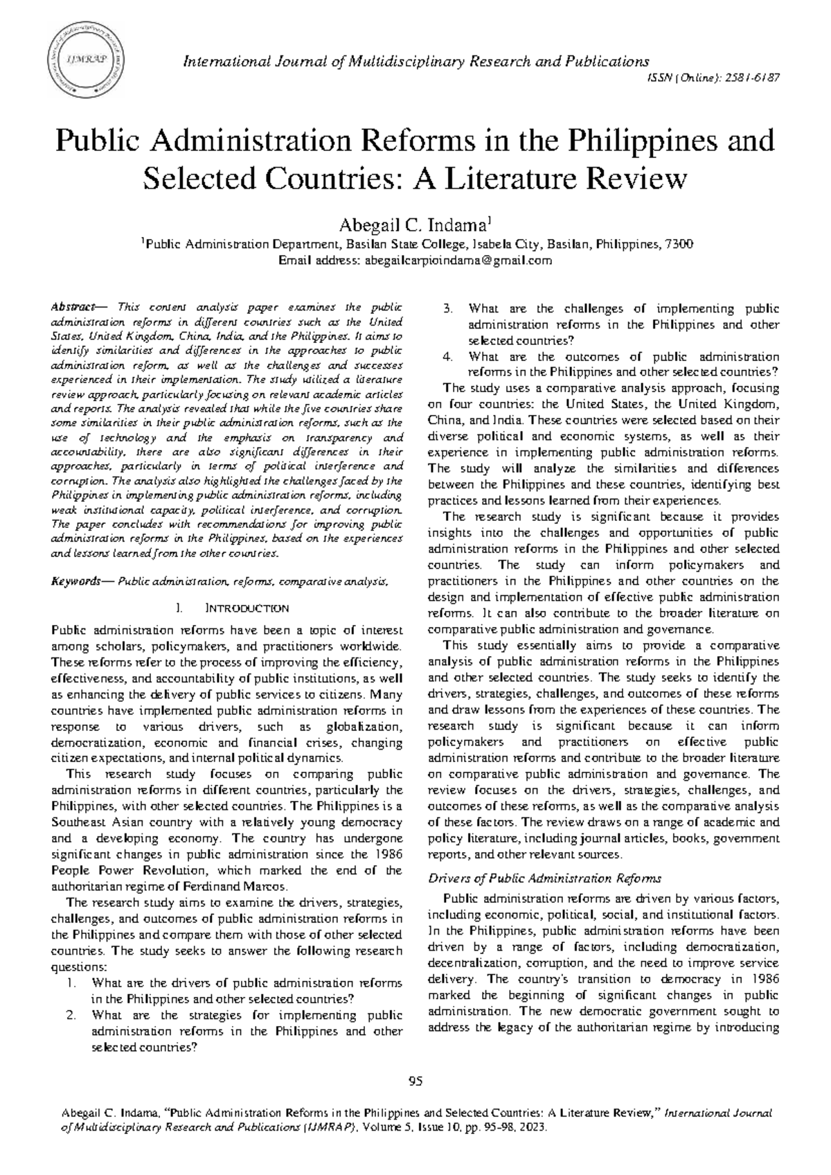 Public Administration Reforms in the Philippines: A Comparative Study ...
