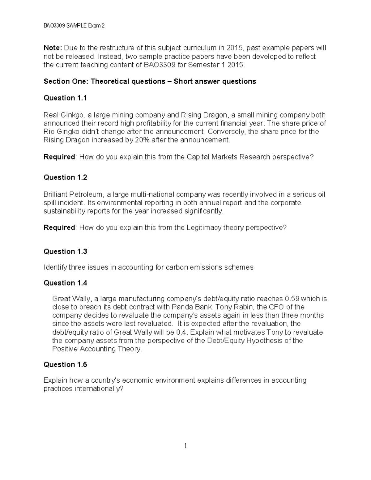 BAO3309 Sample Exam 2: Practice Questions and Solutions - Studocu