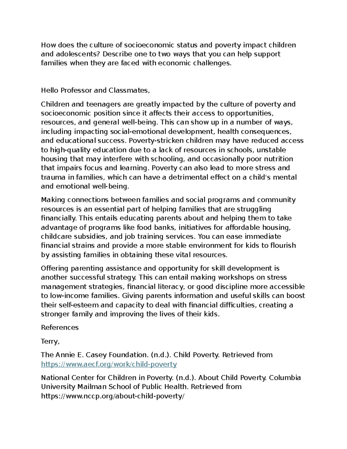 BHS-450 Topic 2 DQ 2: Impact of Socioeconomic Status on Youth - Studocu