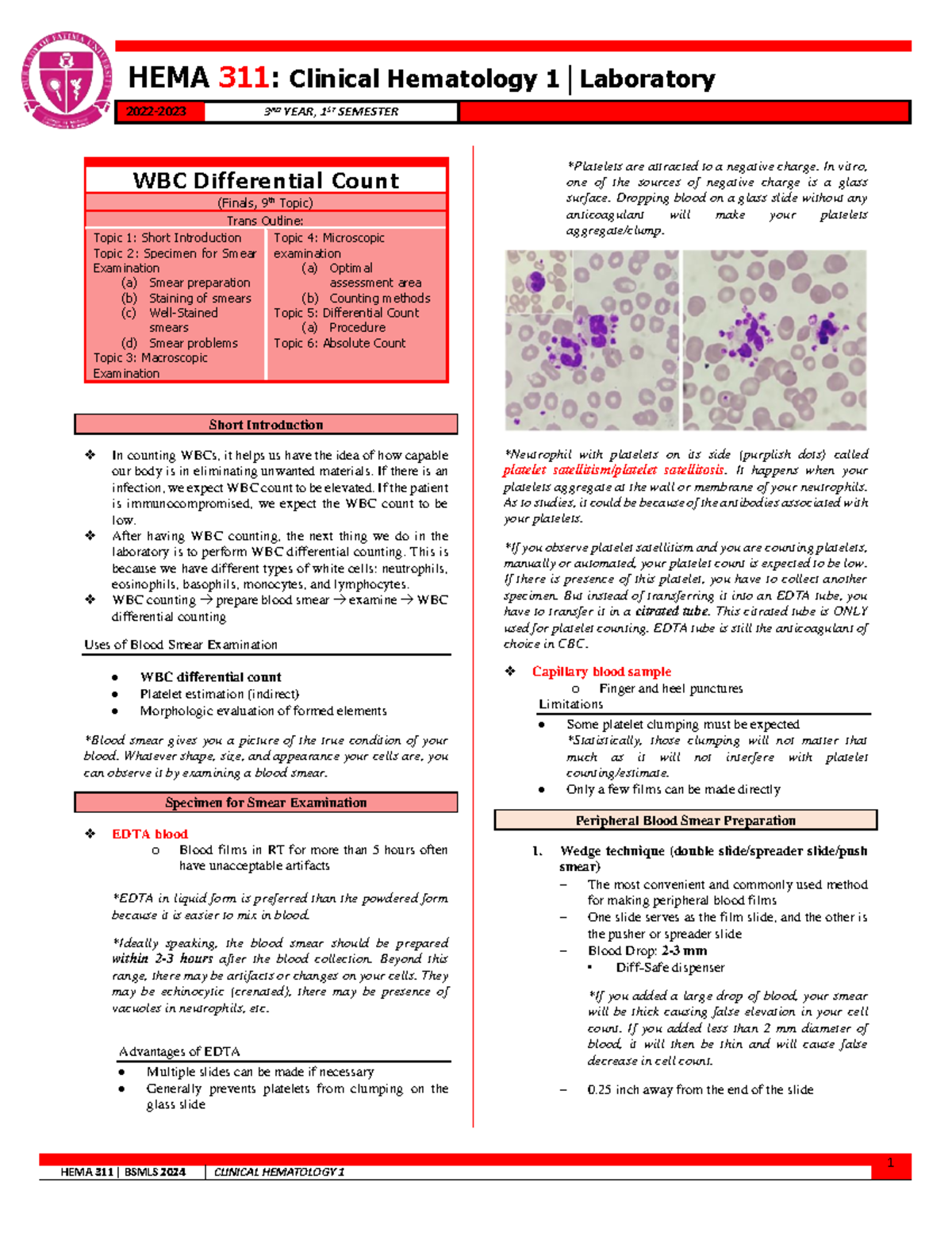 WBC Differential Count - HEMA 311 Clinical Hematology I Finals Notes ...