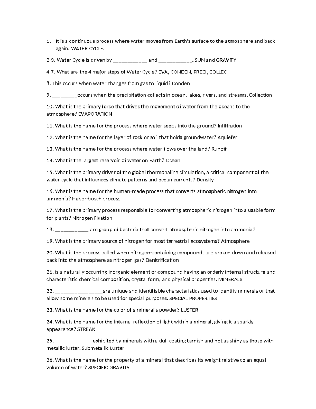 Earth Science Final TERM QUIZ - It is a continuous process where water ...