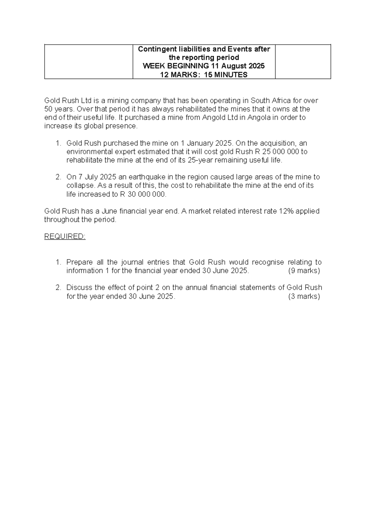 Contingent Liabilities & Events Post-Reporting Period: Class Example ...