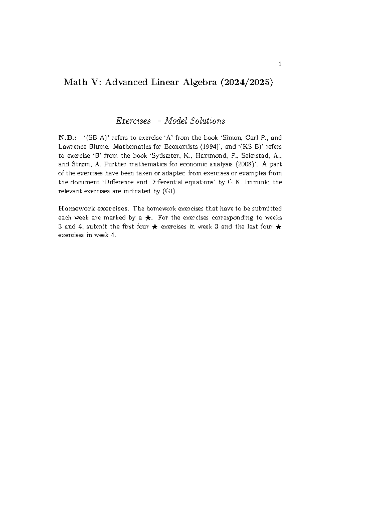 ALE 1 Math V: Advanced Linear Algebra Exercises Solutions - Studeersnel