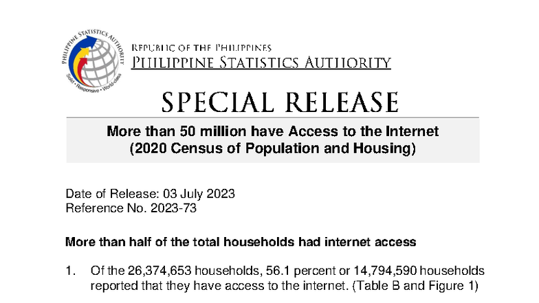 Household Internet Access in the Philippines: 2020 Census Insights ...