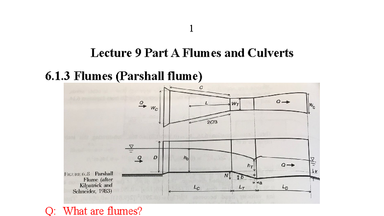 L09A - Lecture 9: Flumes and Culverts Overview - Studocu