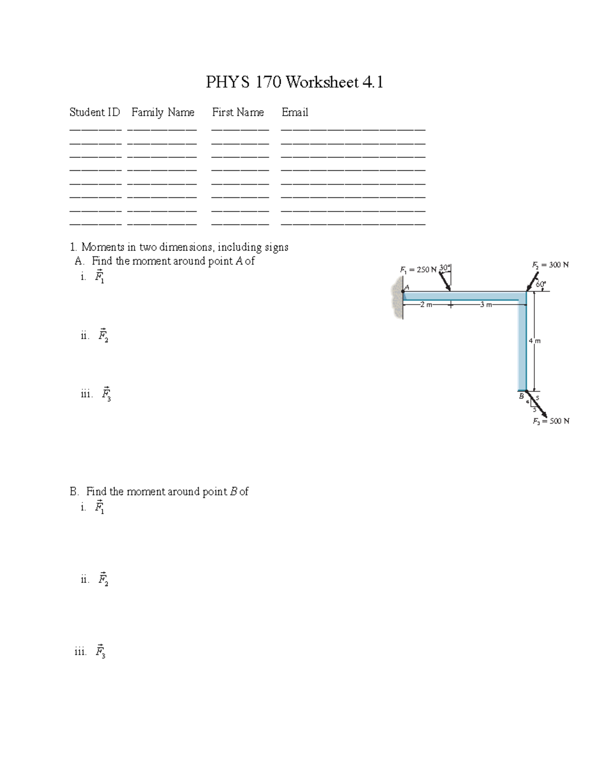 PHYS 170 Worksheet 4.1: Forces and Moments Problems - Studocu