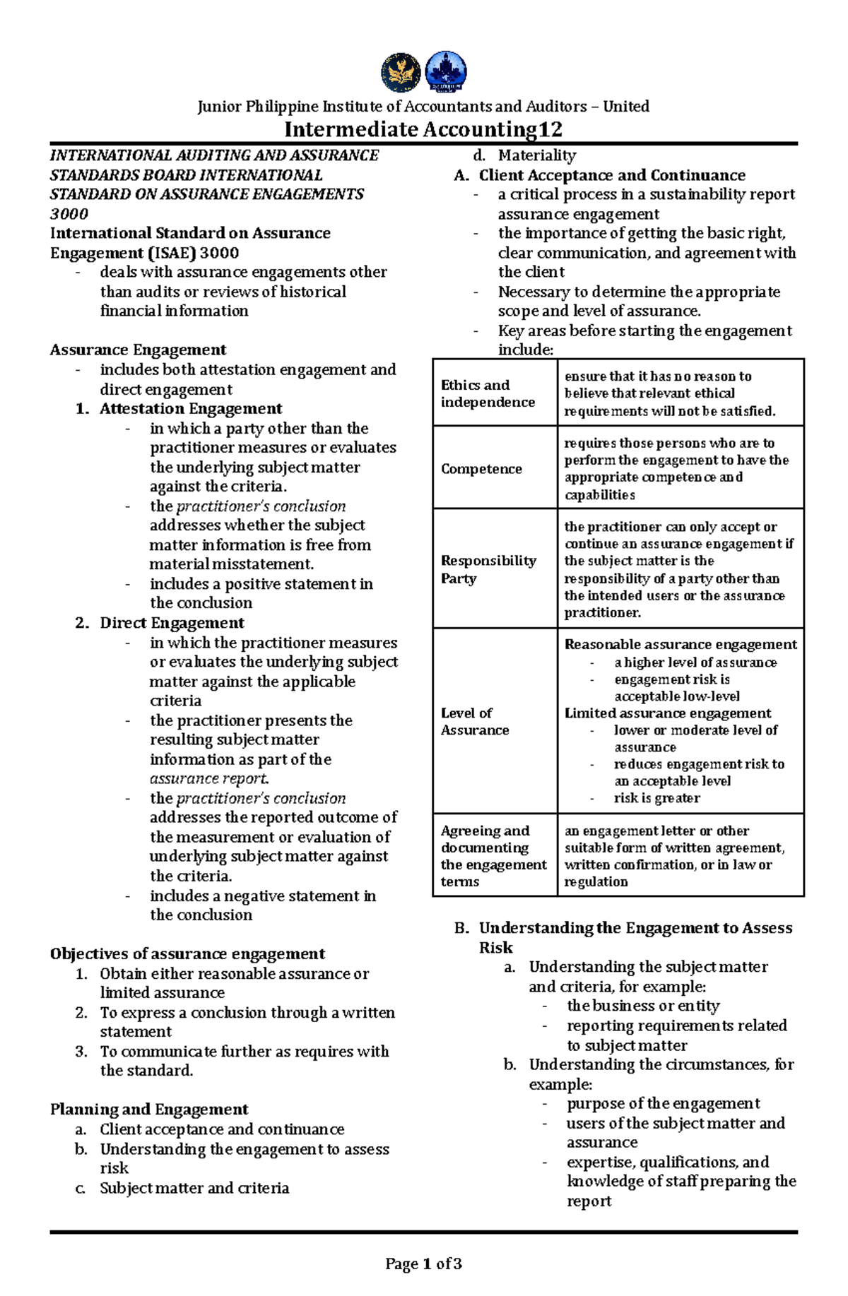 Audit 2 PART 1 Reviewer - Junior Philippine Institute of Accountants ...