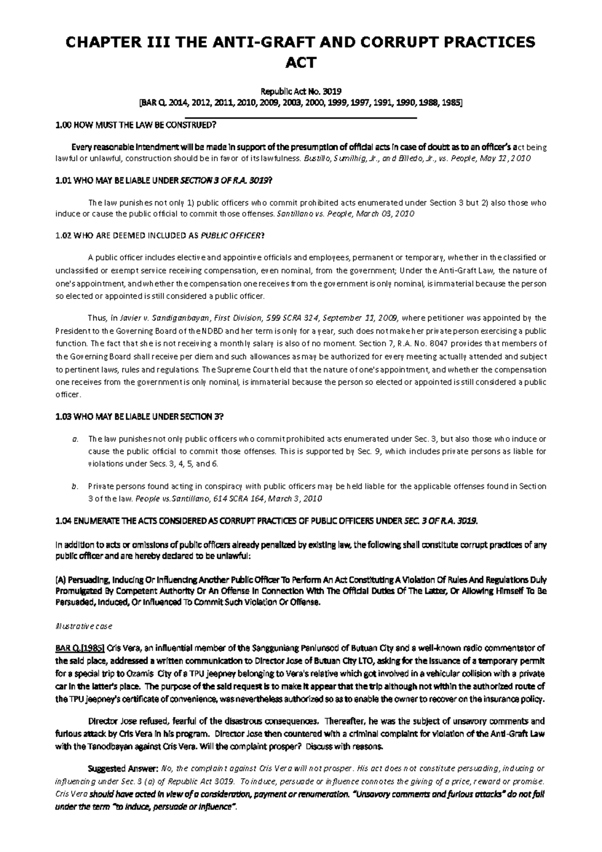 RA 3019 Case Study and Legal Analysis of Anti-Graft Practices - Studocu