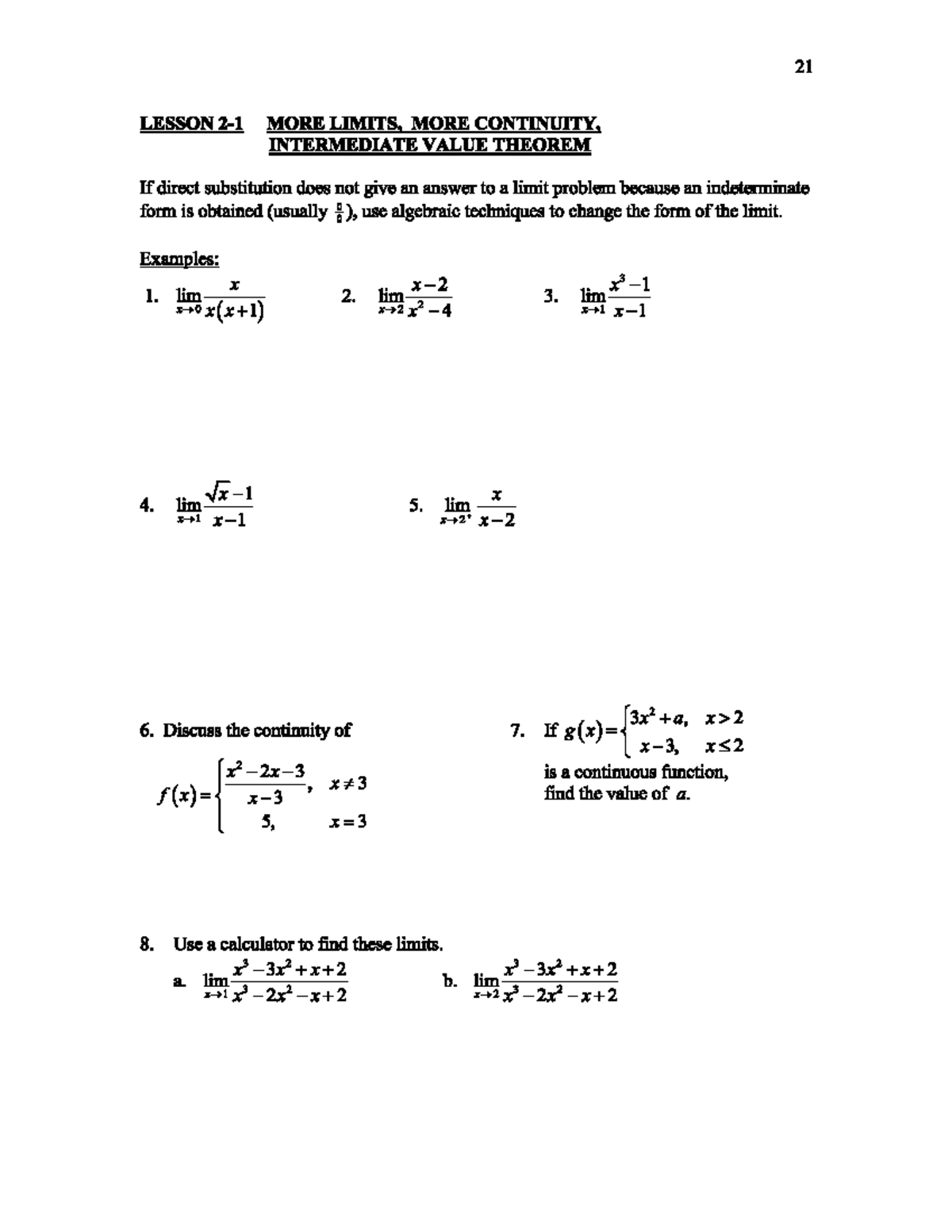 Calc 2: Lesson on Limits, Continuity, and Derivatives - Studocu