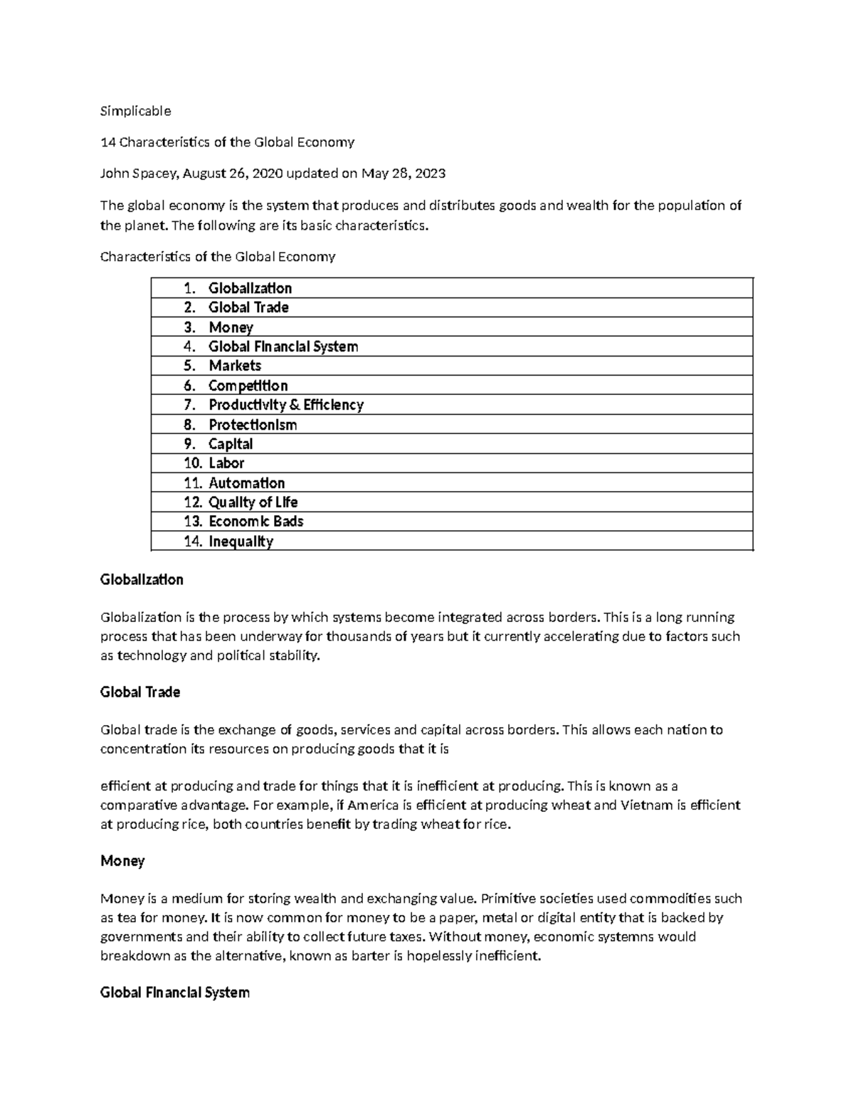 Global Economy Characteristics: Key Features & Impacts Overview - Studocu