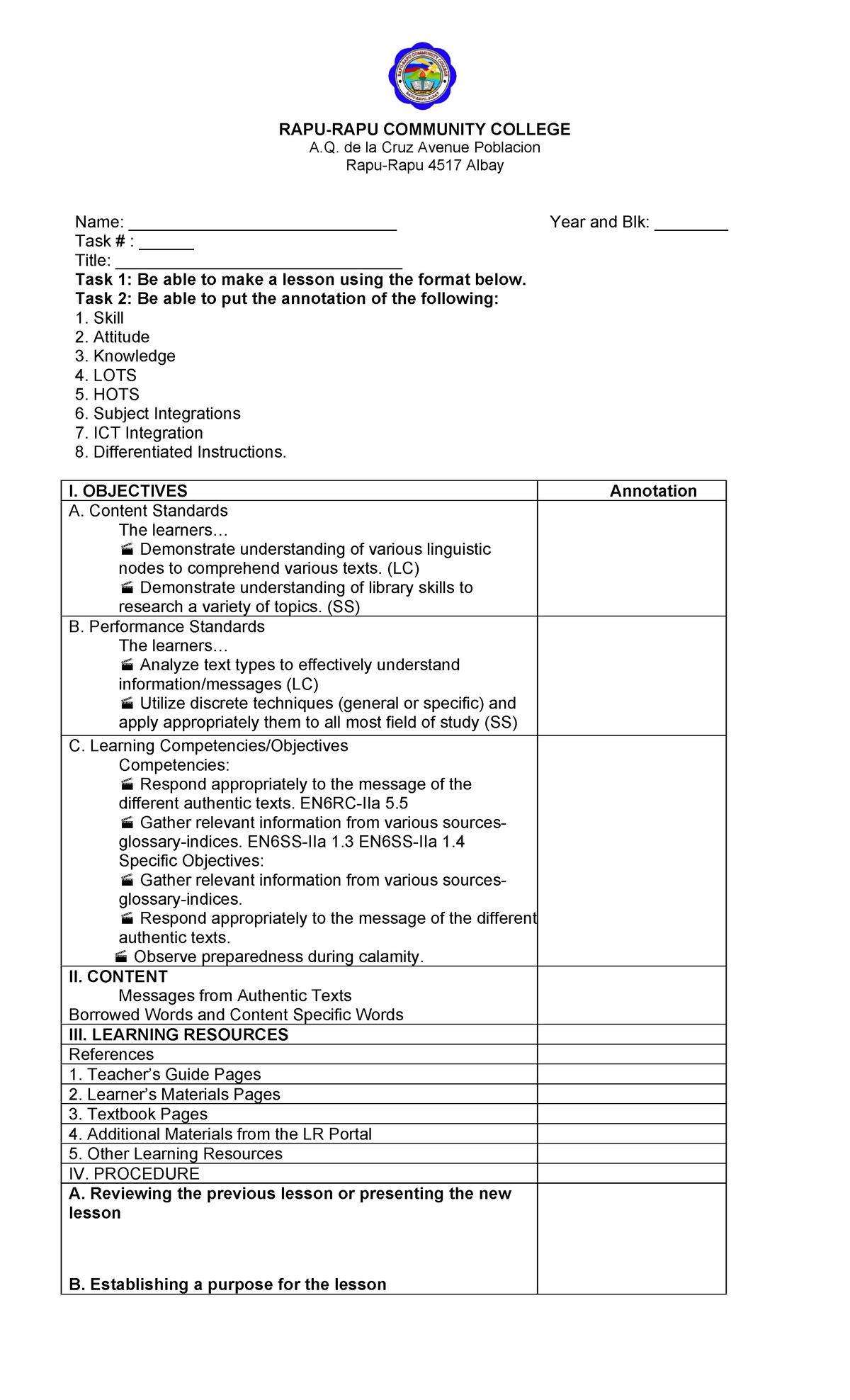 Lesson Plan Activity for Education 101: Teaching Strategies - Studocu