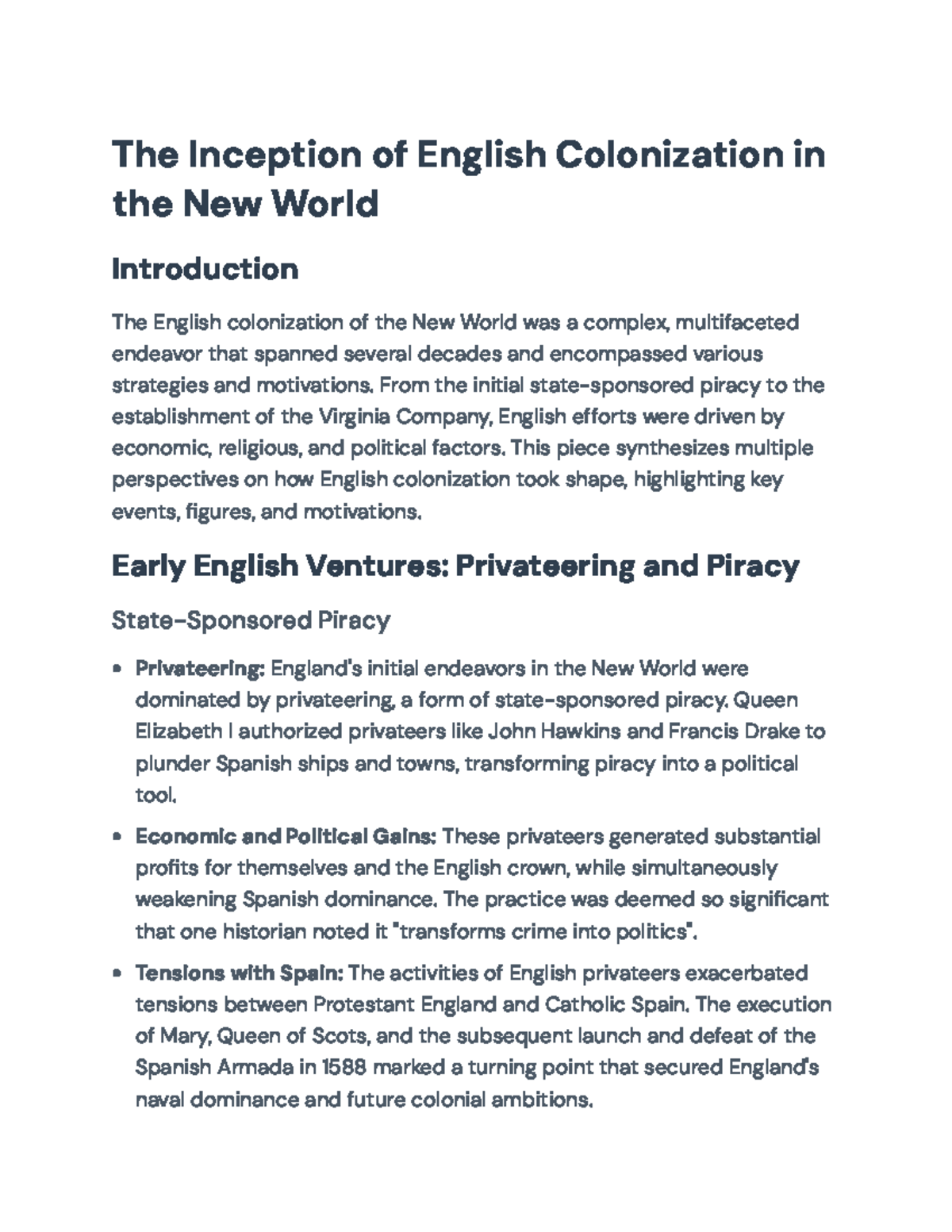 English Colonization in the New World: Motivations & Strategies ...