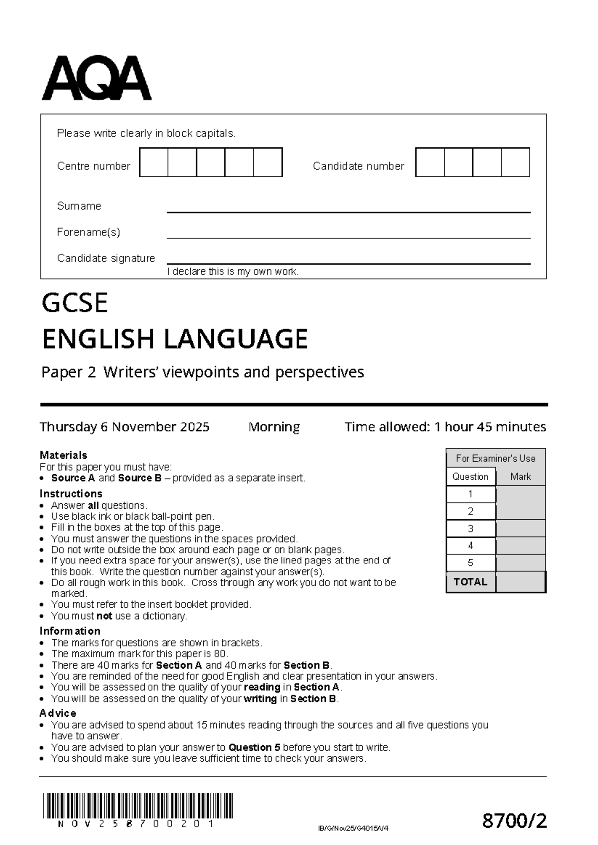 GCSE ENGLISH LANGUAGE Paper 2: Viewpoints & Perspectives (8700/2) - Studocu