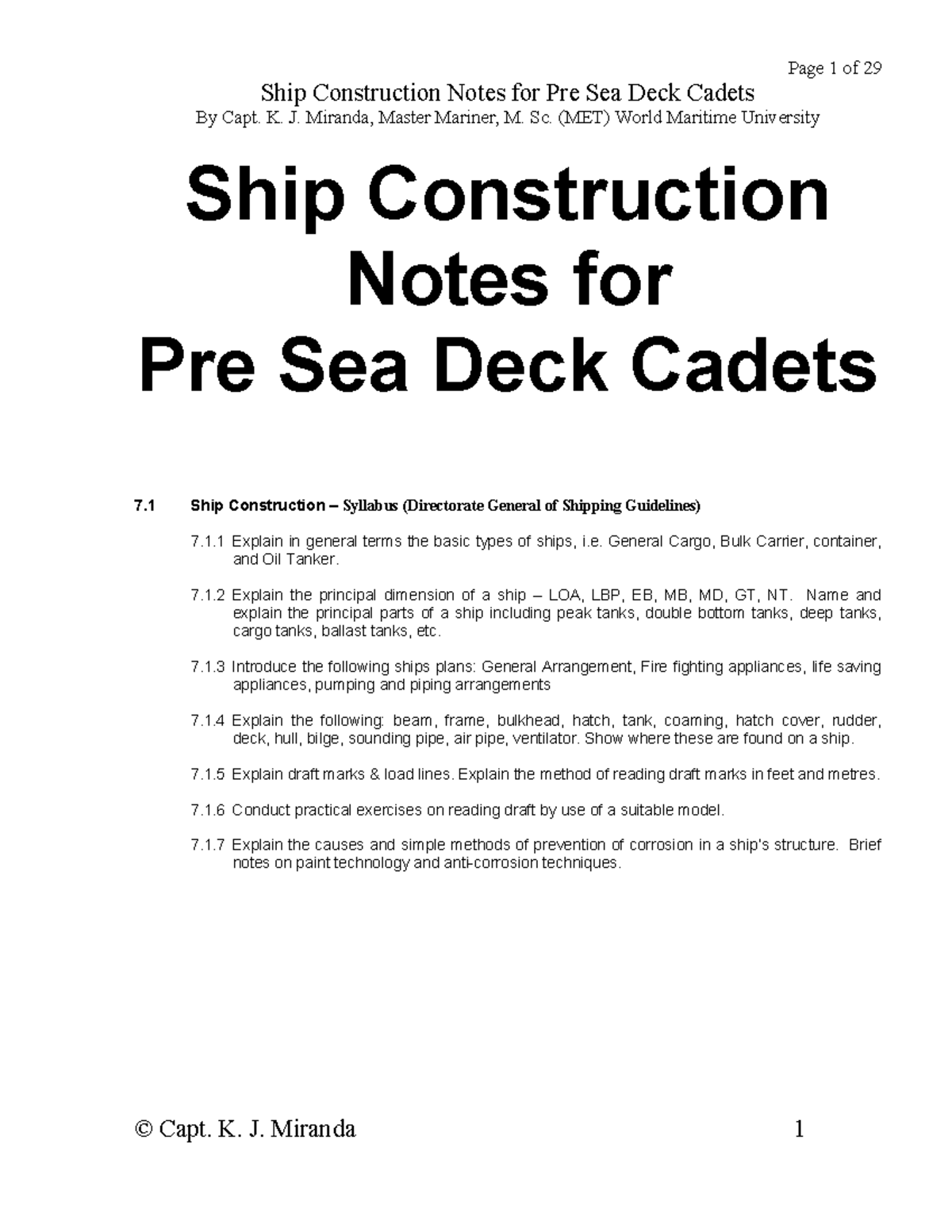 Ship Construction Notes: Essential Guide for Pre Sea Deck Cadets - Studocu