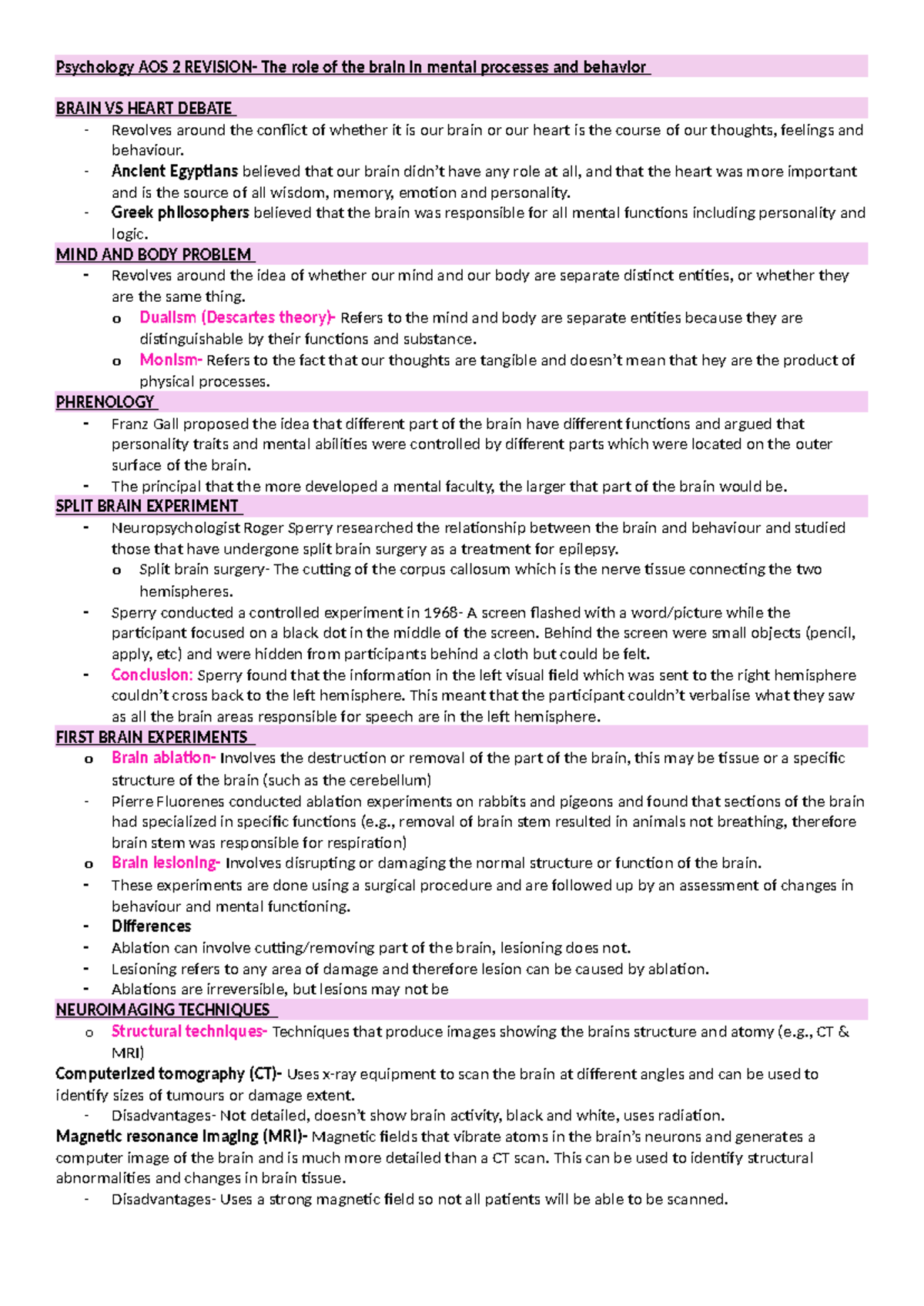 Psychology AOS 2 revision - Psychology AOS 2 REVISION- The role of the ...