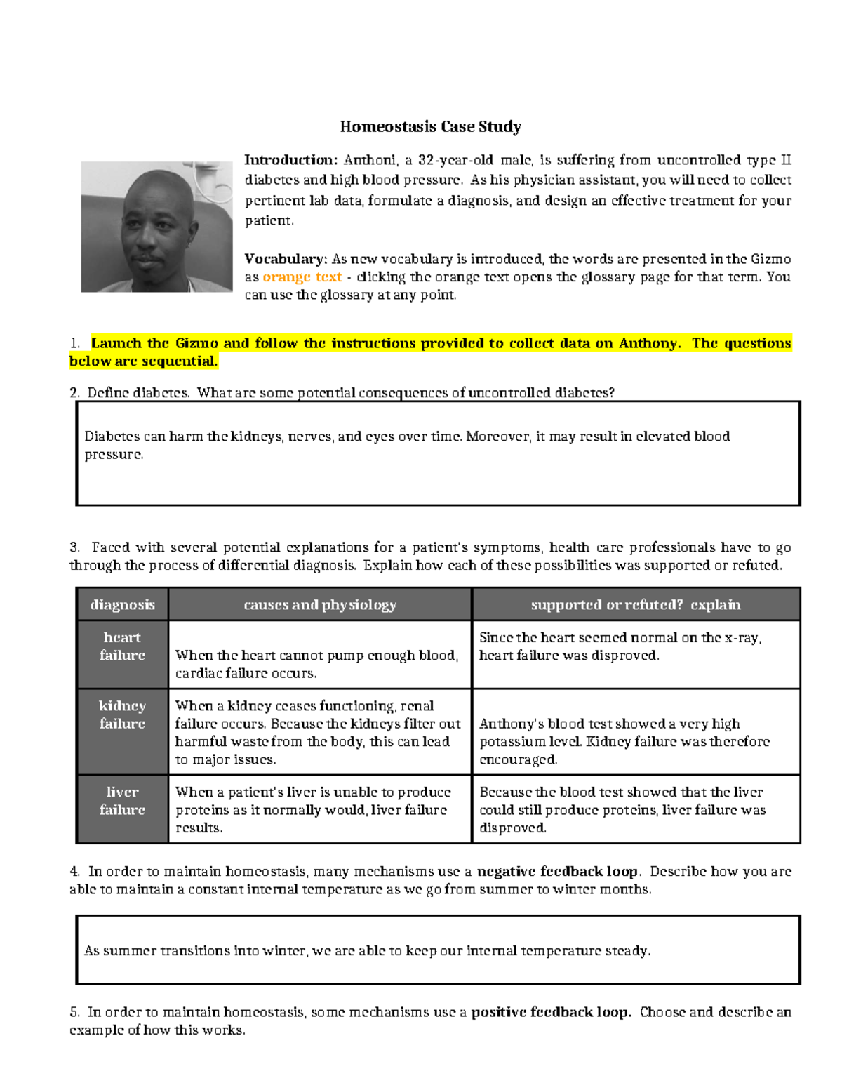 Homeostasis Case Study: Managing Type II Diabetes & Blood Pressure ...