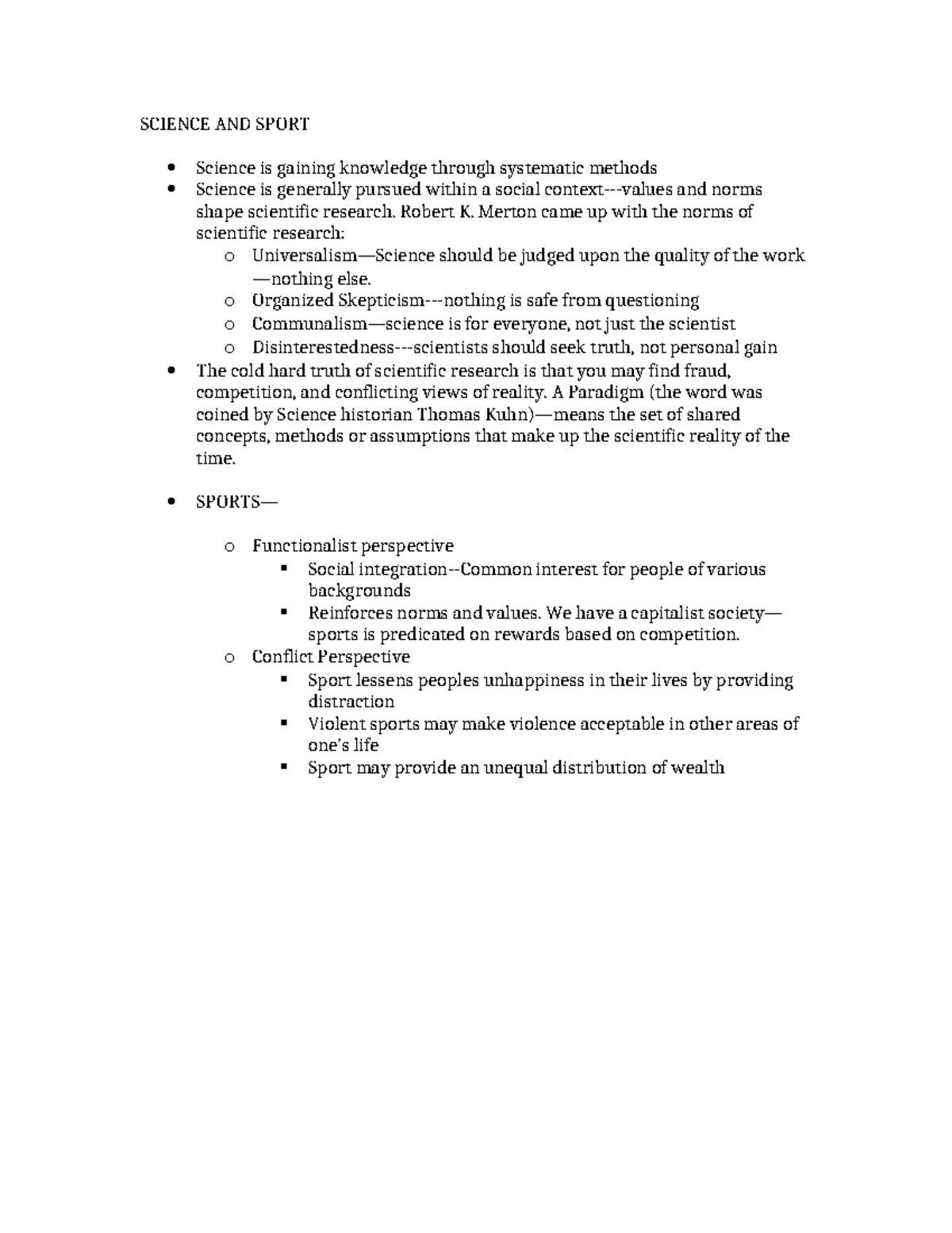 Science and Sport - Lecture Notes on Theories and Perspectives - Studocu