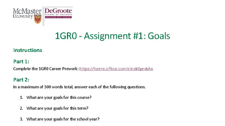 1GR0 Tutorial Assignment 1: Career Goals & Challenges - Studocu