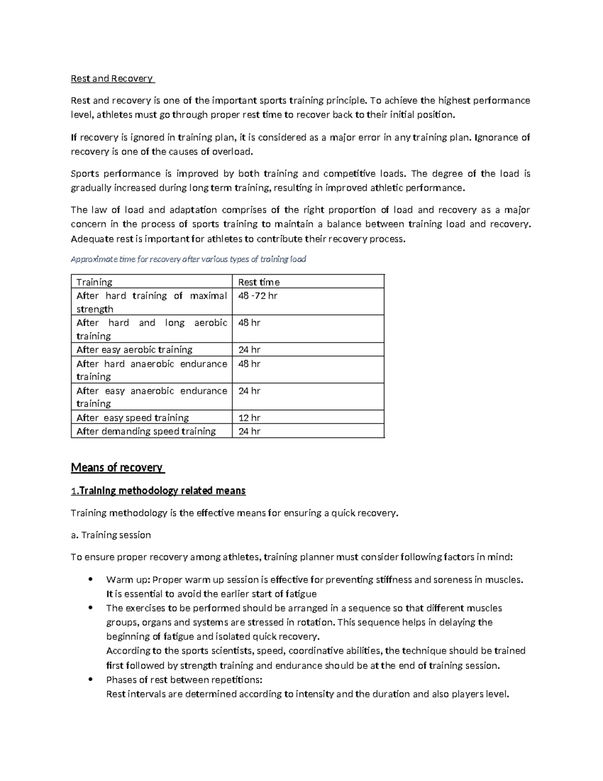 Rest and Recovery in Sports Training - Study Materials: Key Principles ...