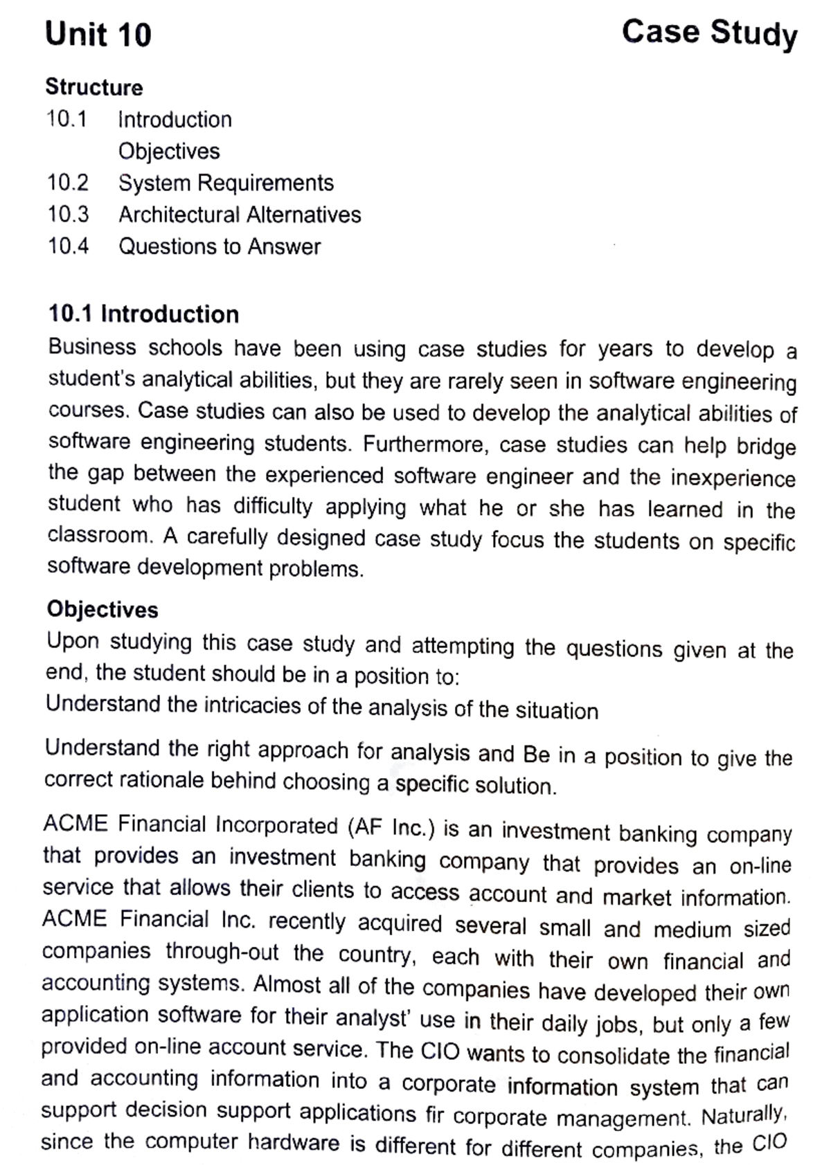 Software Engineering - Case Study - Unit 10 Case Study Structure 10 ...