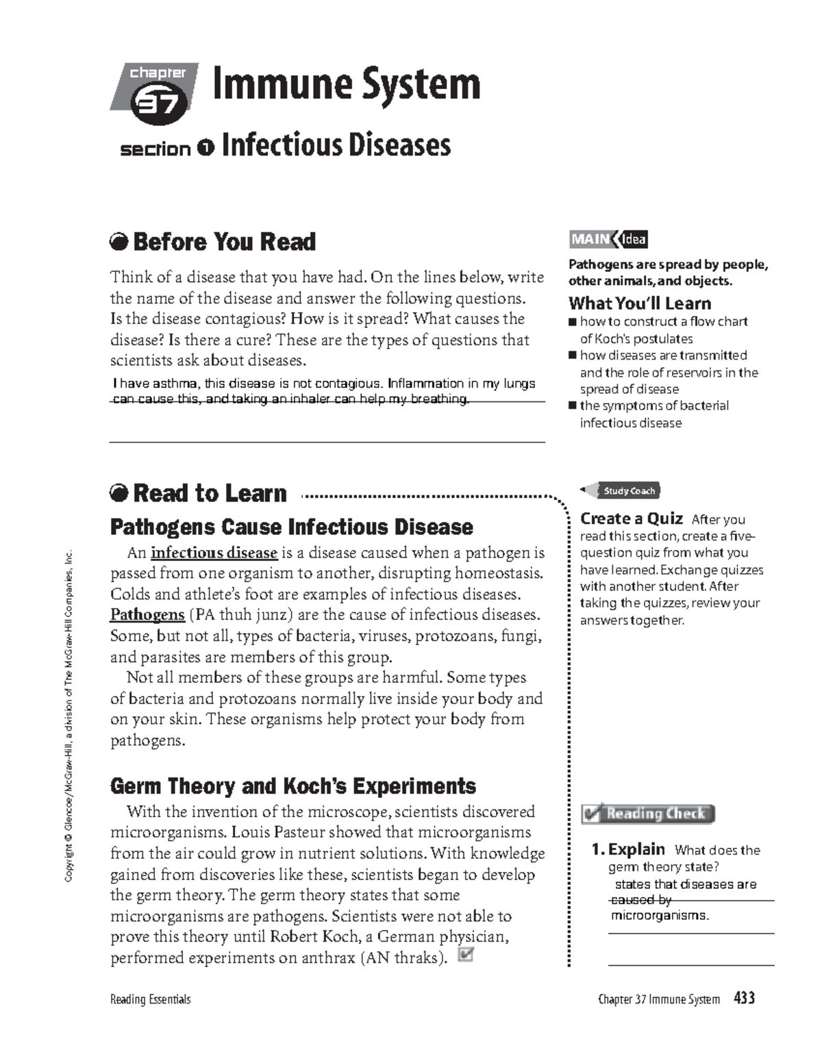 Reading Essentials: Chapter 37 - Immune System and Disease Transmission ...