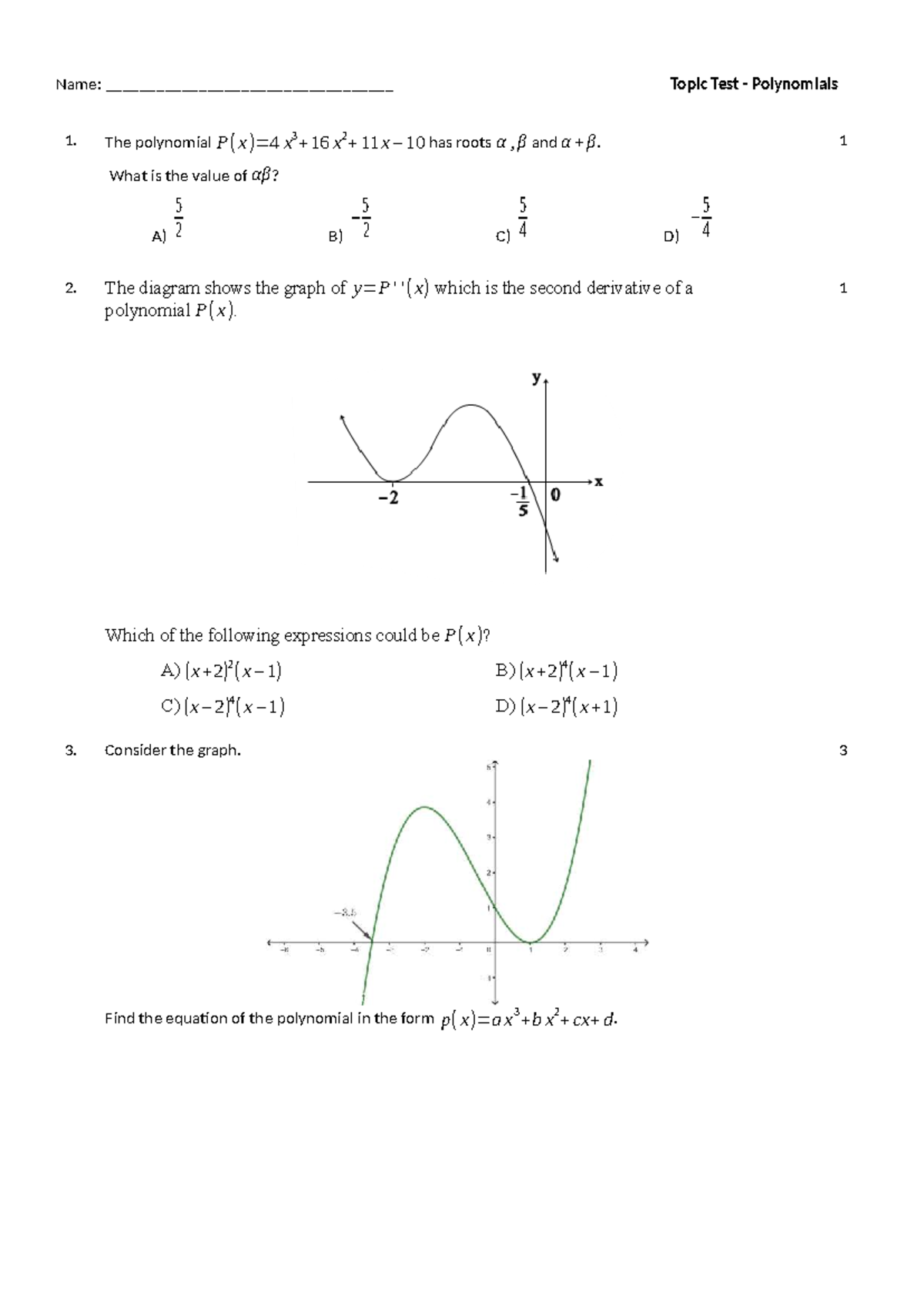 Topic Test: Polynomials Analysis and Solutions - Studocu