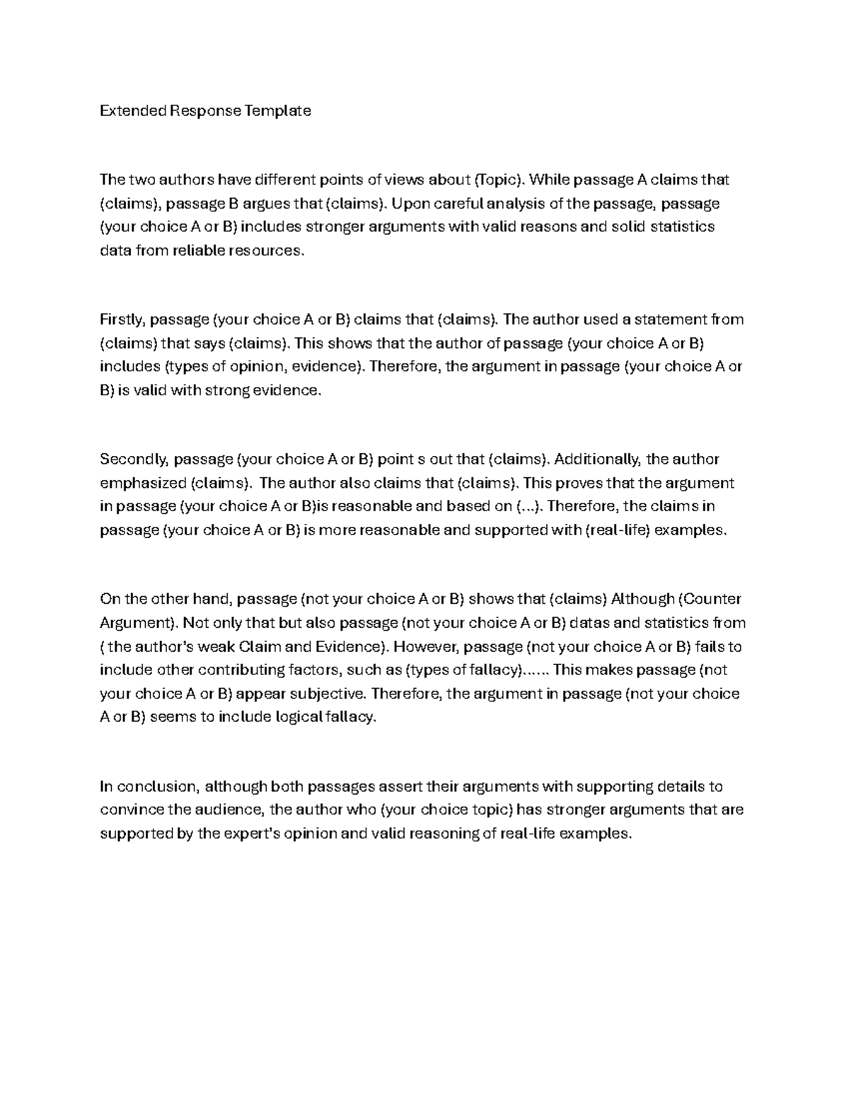 Extended Response Template: Analyzing Competing Arguments - Studocu
