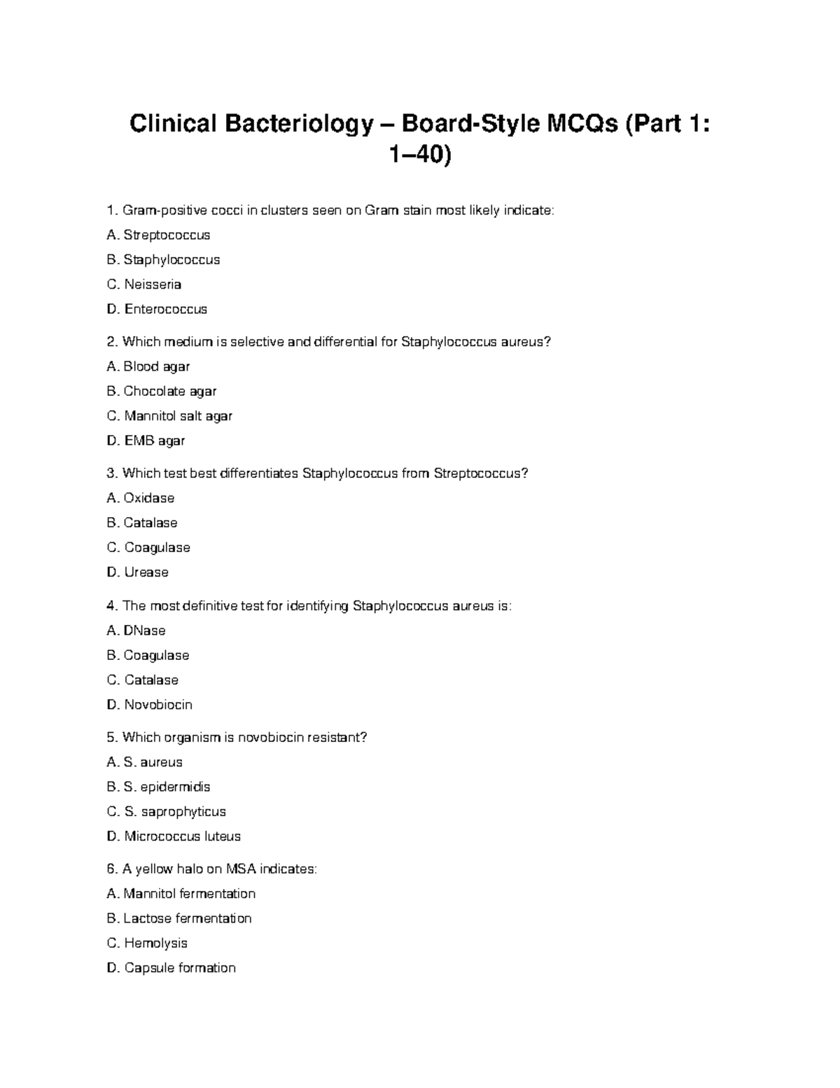 Clinical Bacteriology MCQs (Part 1) - Key Concepts and Answers - Studocu