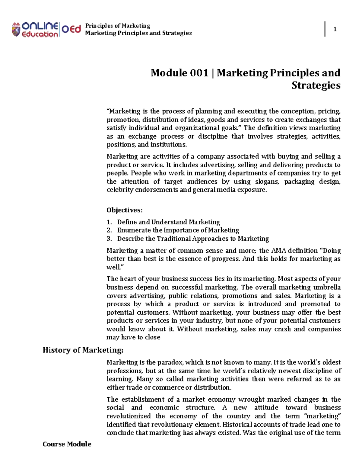 Module 001: Key Marketing Principles and Strategies Overview - Studocu