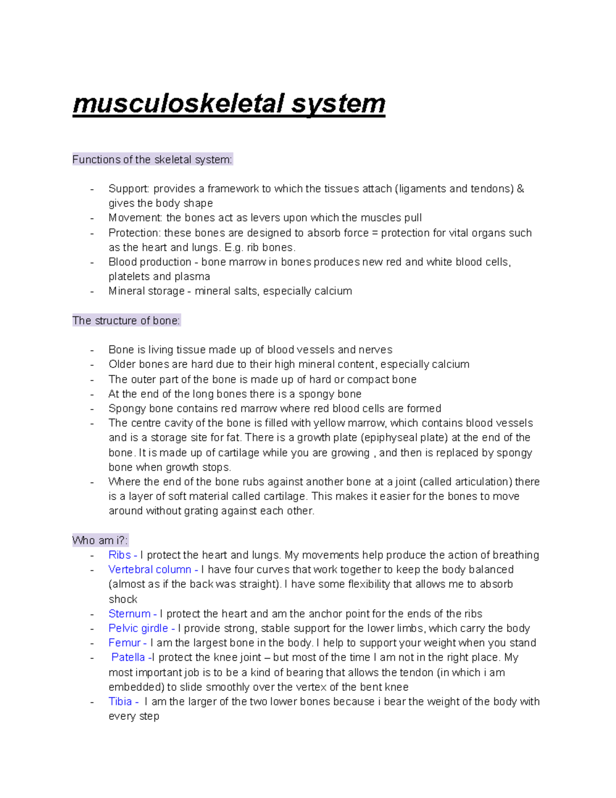 Musculoskeletal functions and structures: An overview for Year 10 PASS ...
