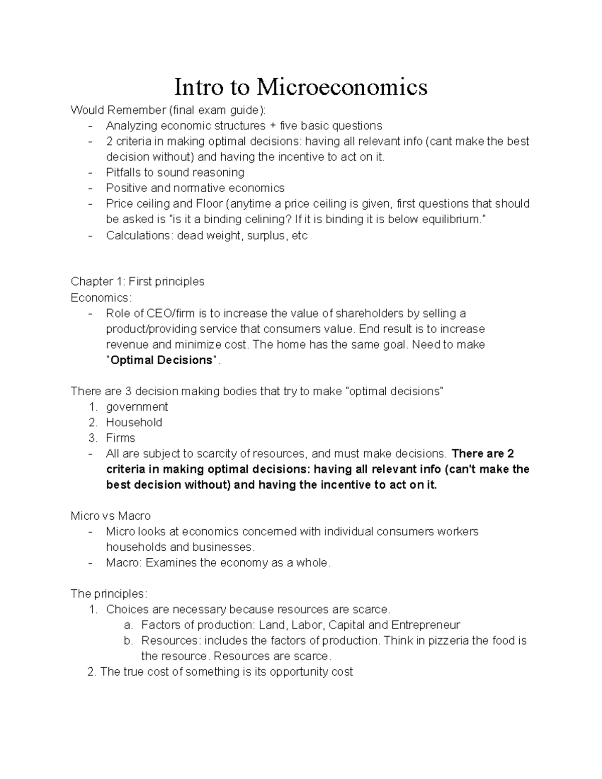 Microeconomics 101: Final Exam Guide on Key Concepts and Principles ...