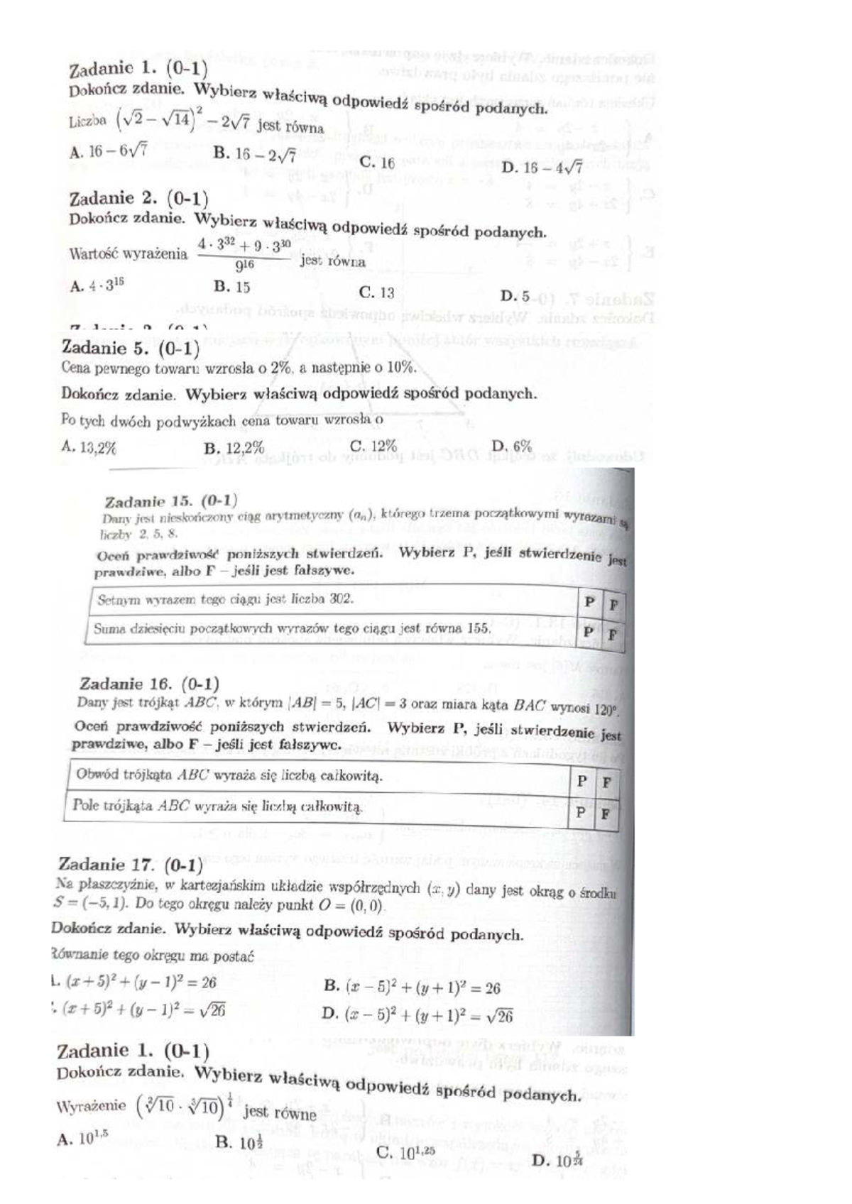 SPR Arkusze 2-3-4 - ZADANIA MATEMATYCZNE - Studocu