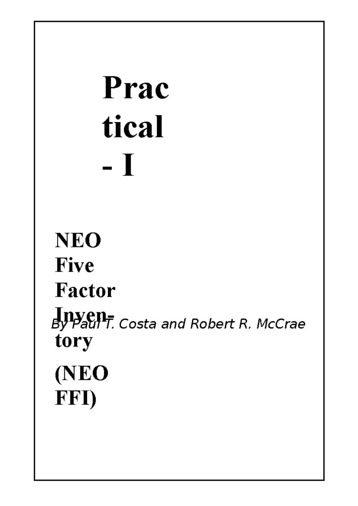NEO FFI Practical - Inventory Steps & Personality Trait Measurement ...
