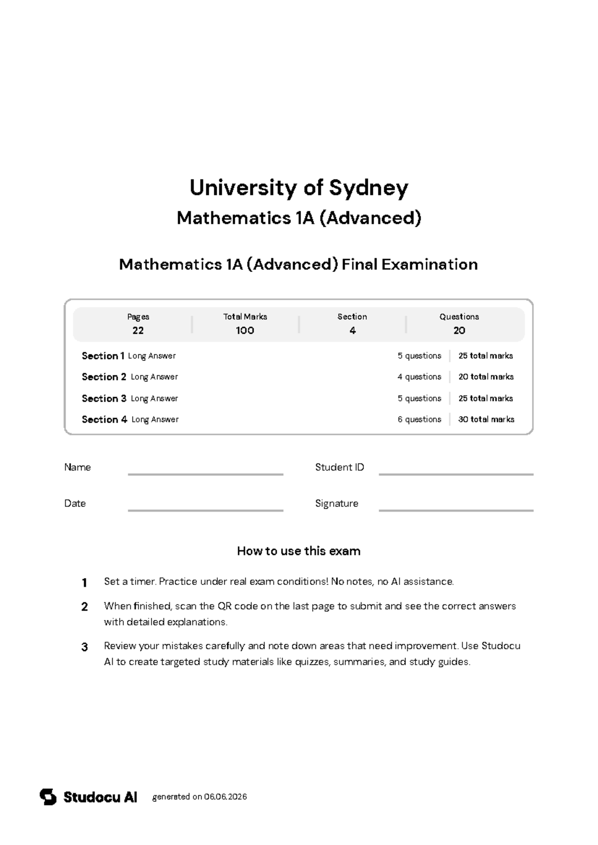 Mathematics 1A Final Exam: Complex Numbers & Polynomials - Studocu