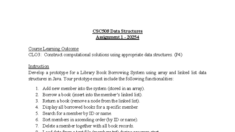 CSC508 Assignment 1: Library Book Borrowing System Prototype - Studocu