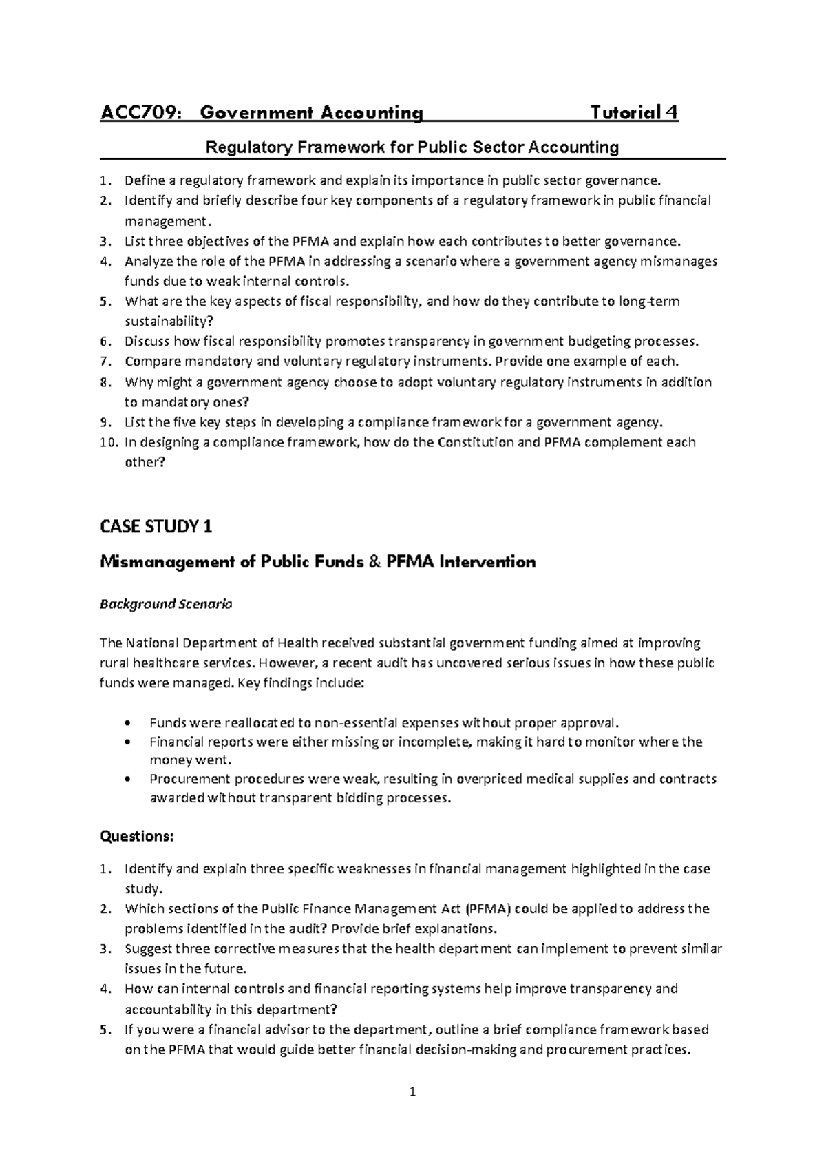 ACC709: Tutorial 4 - Regulatory Framework in Public Sector Accounting ...