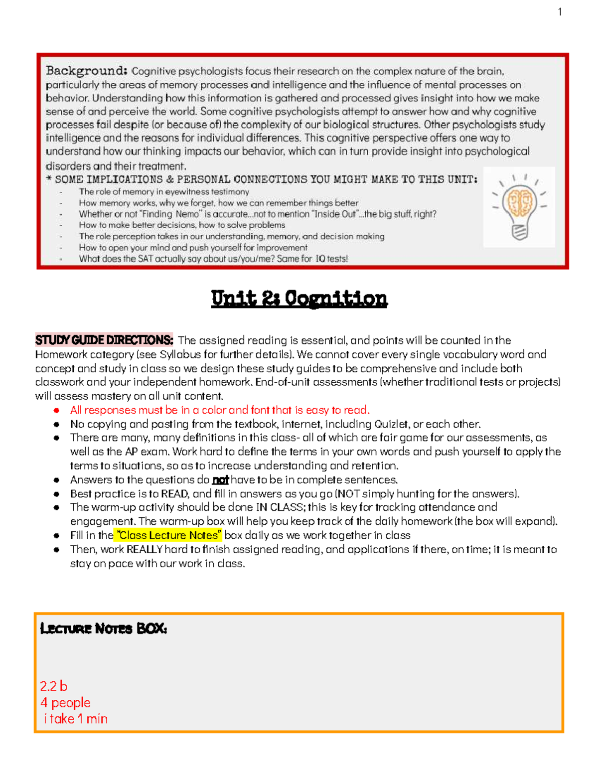 Unit 2: Cognition & Intelligence - Comprehensive Study Guide - Studocu