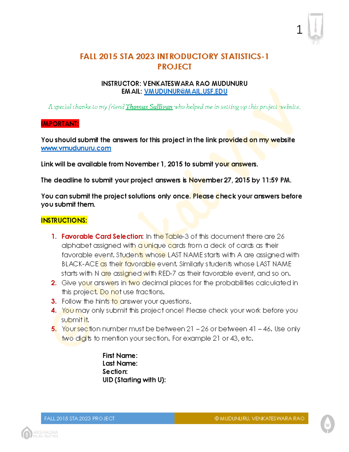 FALL 2015 STA 2023 Introductory Statistics Project Instructions - Studocu