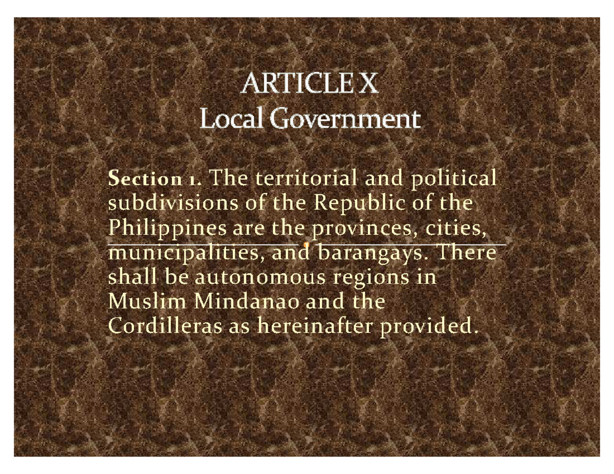 Article X: Local Government Structure and Autonomy in the Philippines ...