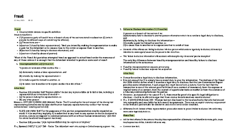 Fraud Act Overview: Key Sections & Case Law Notes (Criminal Law) - Studocu