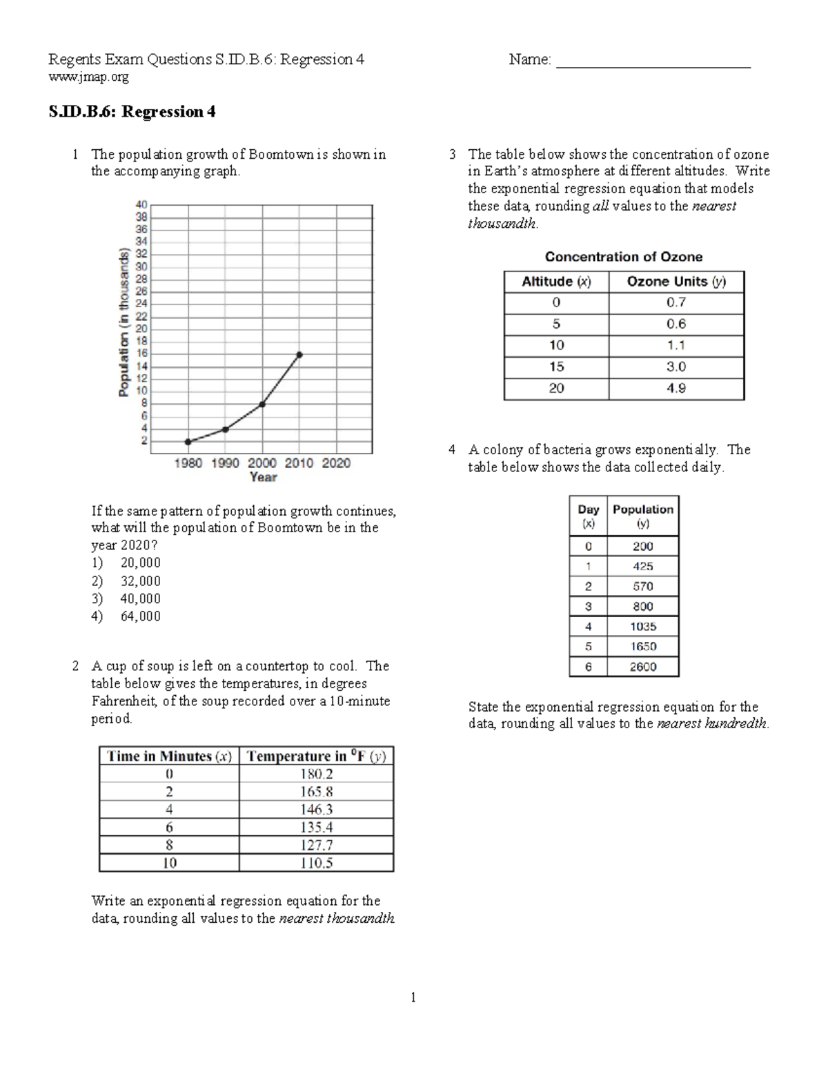 Regents Exam S.ID.B.6: Exponential Regression Practice Questions - Studocu