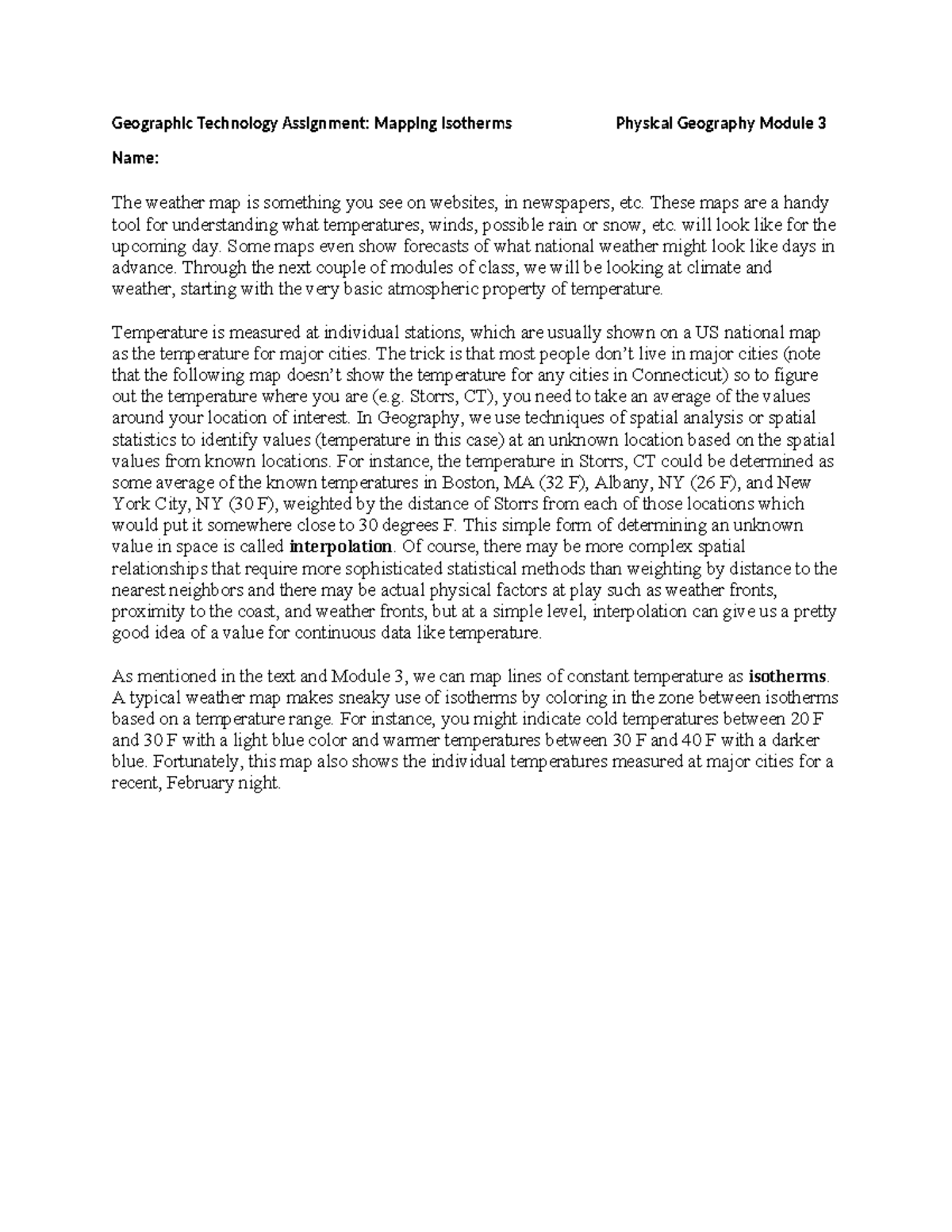 Isotherms Assignment - Geographic Technology Assignment: Mapping ...
